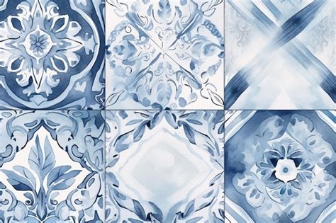 Premium Ai Image A Set Of Blue And White Tiles With A Floral Design