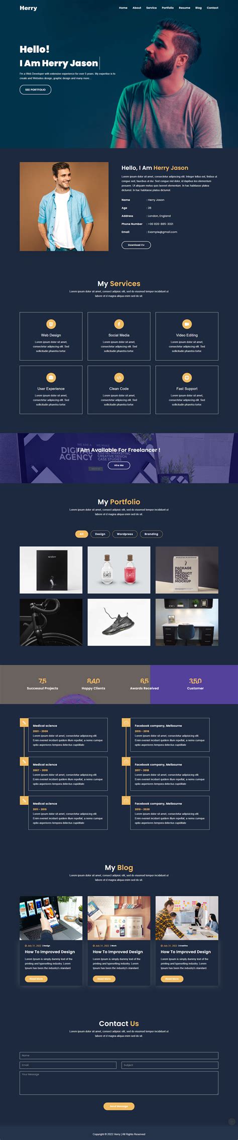 Herry Personal Portfolio Resume Template Source Code SellAnyCode