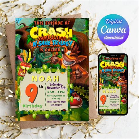 Crash Bandicoot Birthday Invitation Templatecrash Bandicoot Invitation