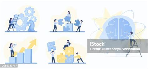 브레인스토밍 및 사업 아이디어 브레인스토밍 스타트업 성장 전략 관리 전술 계획 완전한 직소 퍼즐 및 성공적인 비즈니스 개념에