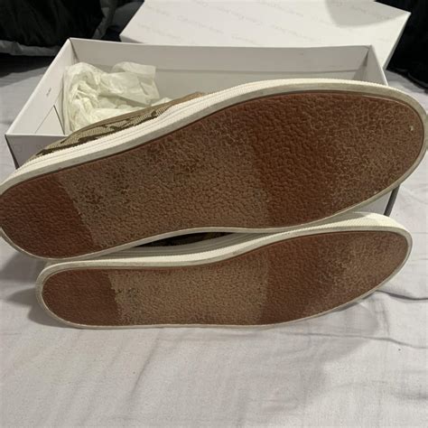 Calvin Klein Womens Brown And Khaki Slides Depop