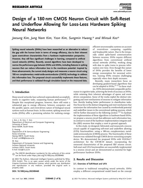 Pdf Design Of A 180 Nm Cmos Neuron Circuit With Soft‐reset And Underflow Allowing For Loss