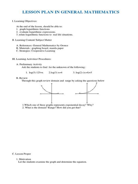 Lesson Plan In General Mathematics Download Free Pdf Logarithm Lesson Plan