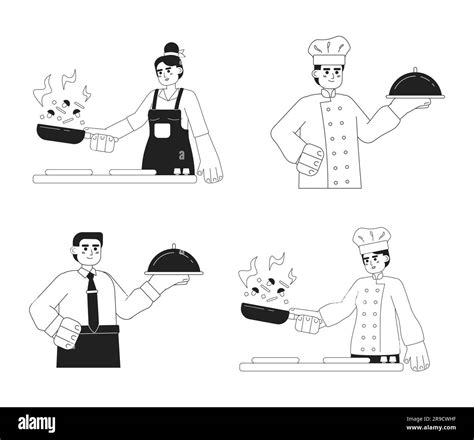 People Cooking Monochromatic Flat Vector Characters Stock Vector Image