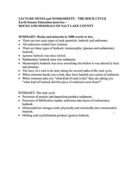 Pdf · Lecture Notes And Worksheets The Rock Cycle Earth Science