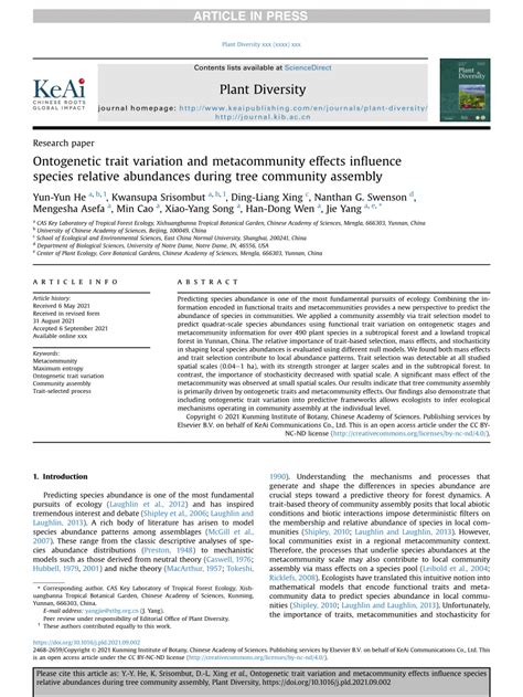 Pdf Ontogenetic Trait Variation And Metacommunity Effects Influence