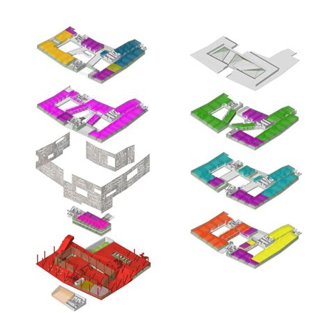 Fragmented Program Axonometry Architectural Drawings Atrium Hotel