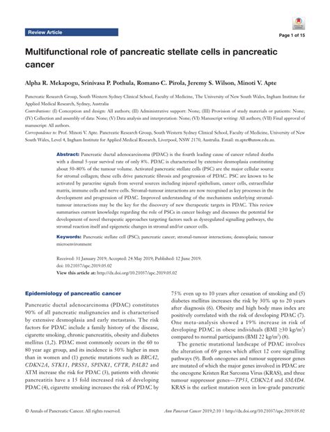 Pdf Multifunctional Role Of Pancreatic Stellate Cells In Pancreatic