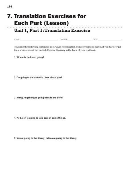 Pdf 7 Translation Exercises For Each Part Lesson · Translation