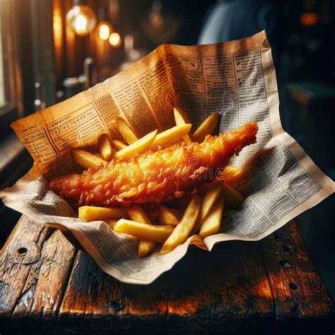 Traditional Fish And Chips Served In Newspaper Stock Illustration