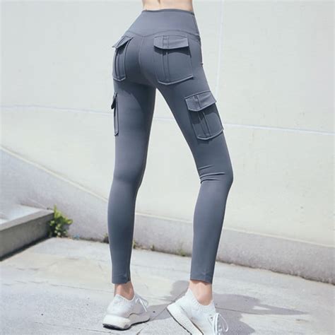 Solid Color Workout Running Athletic Cargo Leggings Pants High Waist