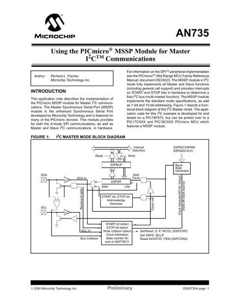 Using The Picmicro Mssp Module For Master I2c Microchip