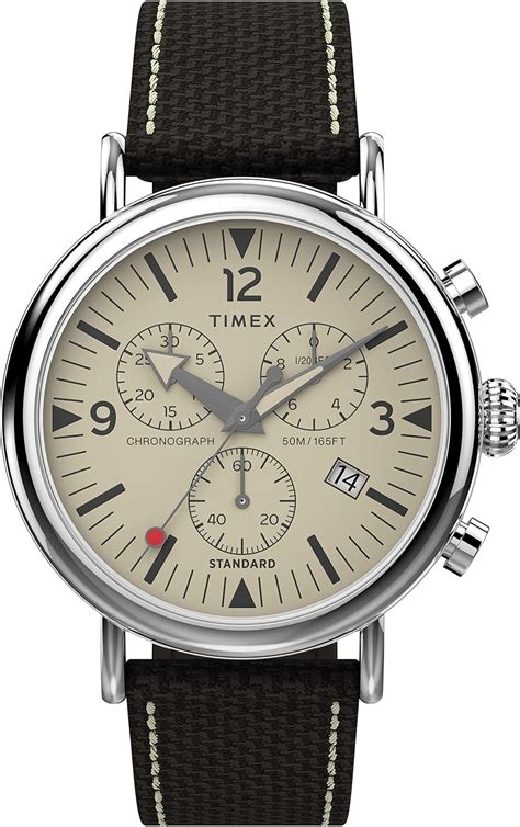 Amazon Timex Men S Chronograph 41mm Watch Brown Strap Cream Dial Silver Tone Case