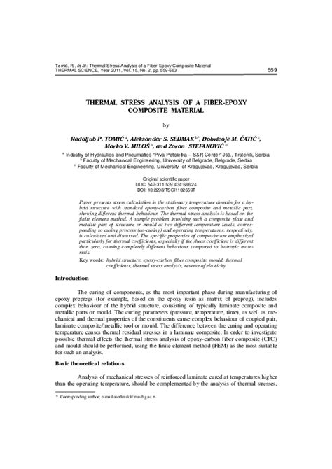 Pdf Thermal Stress Analysis Of A Fiber Epoxy Composite Material