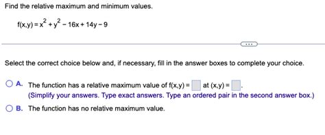 Solved Find The Relative Maximum And Minimum Values 2