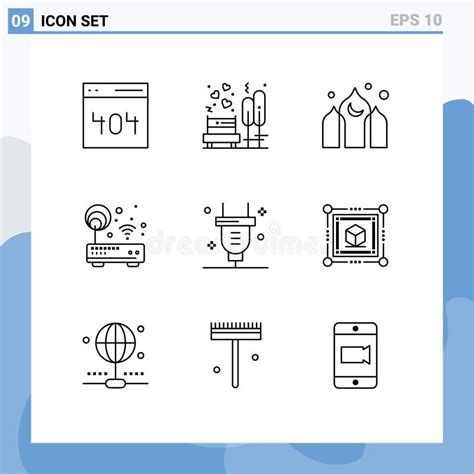 Stock Vector Icon Pack Of 9 Line Signs And Symbols For Wifi Modem