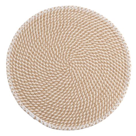 Rundes Tischset Aus Recyceltem Polyester Und Jute In Beige Und Weiß D38