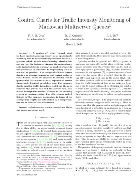 pdf control charts for traffic intensity monitoring of markovian