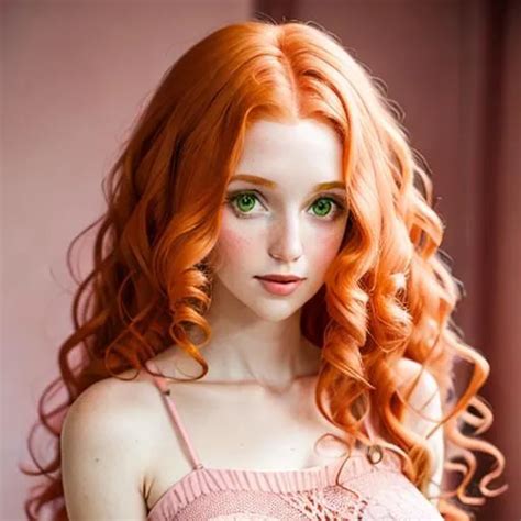 Woman With Long Very Curly Ginger Hair Green Eyes