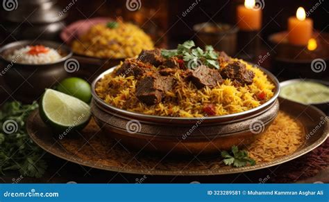 Indian Meat Biryani Spicy Mutton Biryani Food Photography Stock