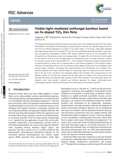 Pdf Visible Light Mediated Antifungal Bamboo Based On Fe Doped Tio2