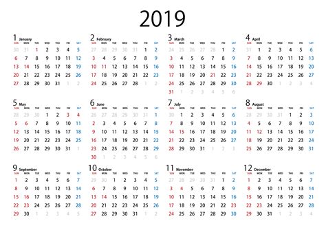2019 年年間 カレンダー Chqboks