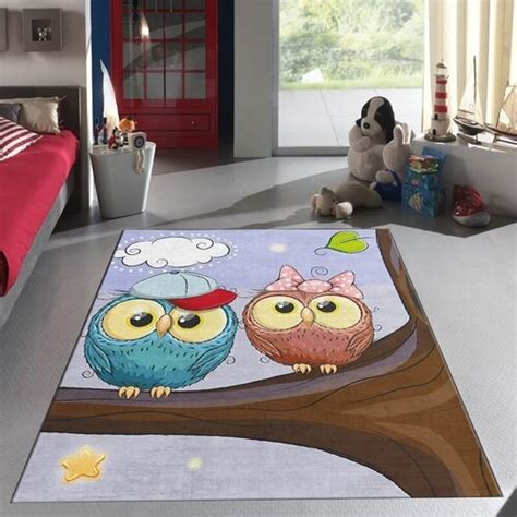 Dečiji Tepih Sa Gumenom Podlogom 120x180cm Sove Na Grani Tg 075
