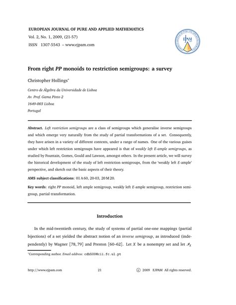 Pdf From Right Pp Monoids To Restriction Semigroups A Survey