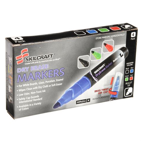 ABILITY ONE Dry Erase Markers Bullet Capped Assorted Round 4 PK 52CE60 7520 01 383 7950