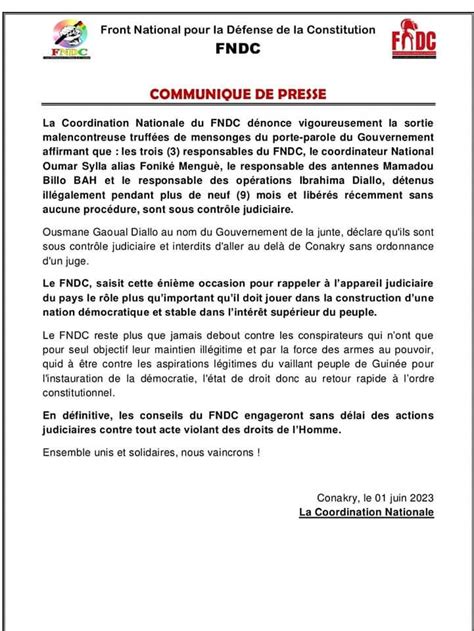Guinée Le Fndc Dément Ousmane Gaoual Et Menace De Le Trimballer En
