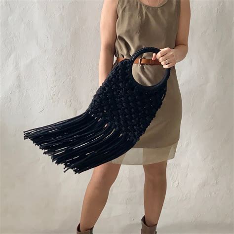 Macrame Pattern Pdf Video Purse With Fringe Macrame Bag Diy Macrame Net Bag Tote Bag