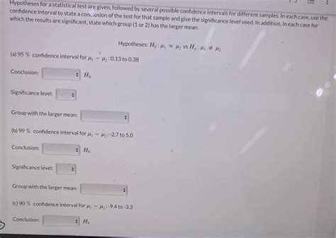 solved hypotheses for a statistical test are given followed