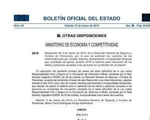 Baremo de tráfico 2014 Abogado Accidente Tenerife