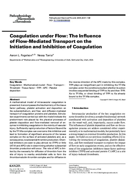 Pdf Coagulation Under Flow The Influence Of Flow Mediated Transport