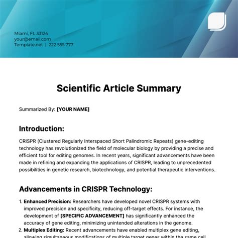 Free Scientific Article Summary Template To Edit Online