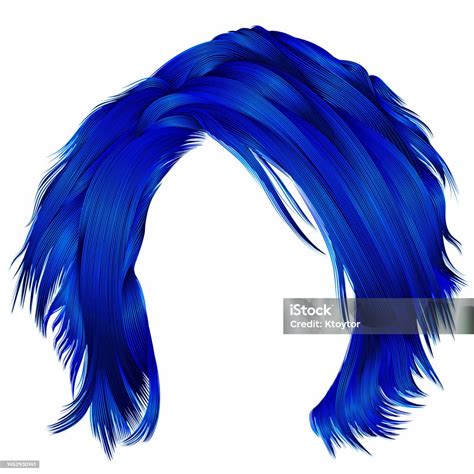 트렌디 한 여자 흐트러진 머리카락 진한 파란색 색상 아름다움 패션 사실적인 3d 가발에 대한 스톡 벡터 아트 및 기타 이미지 가발 우아 파란색 Istock