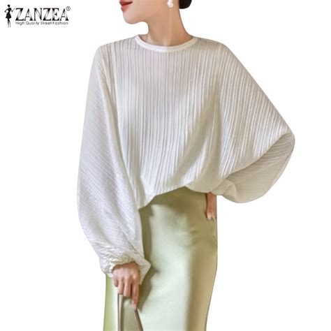 Zanzea Women Fashion Loose Solid Long Sleeve Crew Neck Holiday Blouse