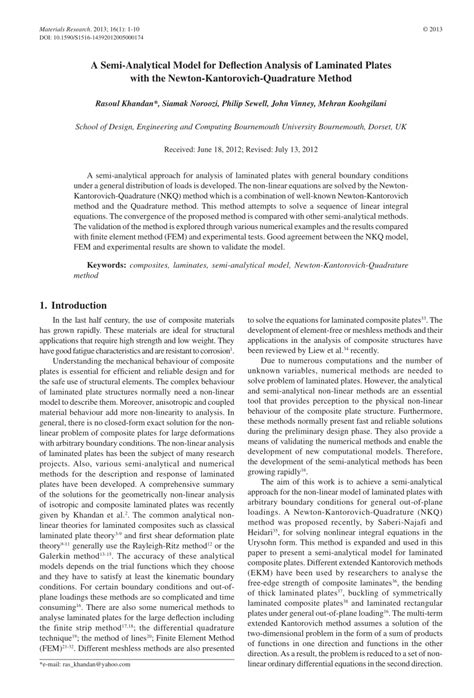 Pdf A Semi Analytical Model For Deflection Analysis Of Laminated Plates With The Newton