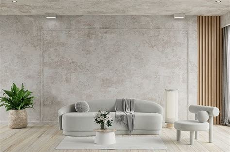 빈 벽 배경에 소파와 안락의자 보호 스타일 장식이 있는 거실 벽 모형 0명에 대한 스톡 사진 및 기타 이미지 0명 3차원 형태 가구 Istock