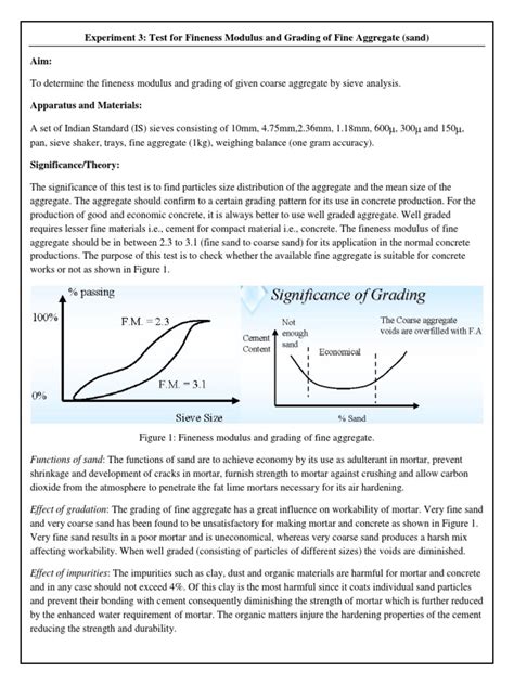 Experiment 3 Test For Fineness Modulus And Grading Of Fine Aggregate