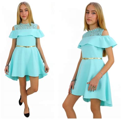 Wizytowa MiĘtowa Galowa Sukienka Z Paskiem 146 13314756687