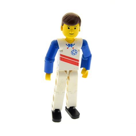 1x Lego Technic Figur Mann Weiß Blau Streifen Rot Ski Fahrer Tech003