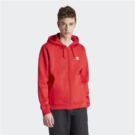 Adidas Trefoil Essentials Full Zip Hoodie Red Adidas Uk