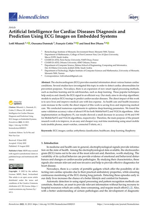 Pdf Artificial Intelligence For Cardiac Diseases Diagnosis And Prediction Using Ecg Images On