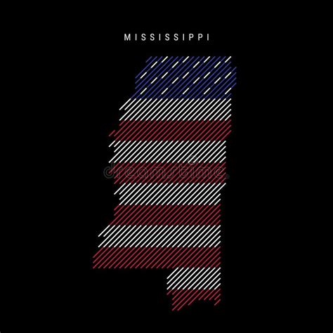 Mississippi Us State Hatched Silhouette Map Of Slanted Lines Pattern Flat Vector Illustration
