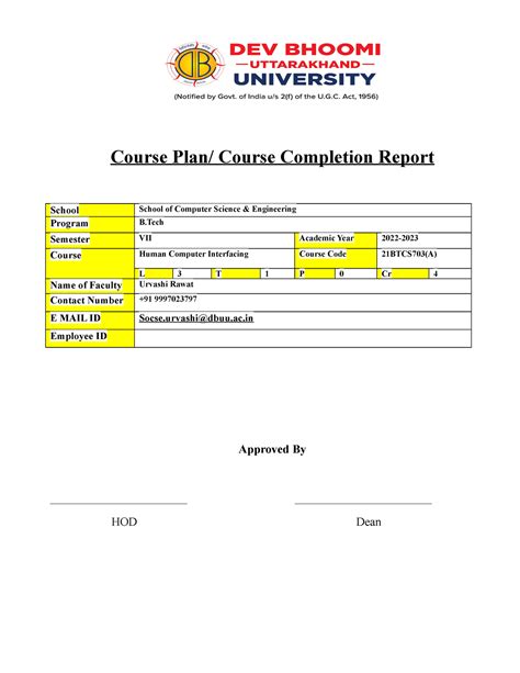 B Tech HCI QB Human Computer Interface Important Questions Course Plan Course Completion
