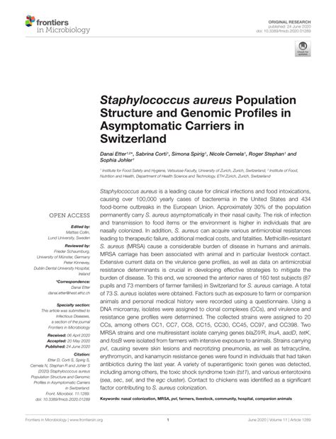 Pdf Staphylococcus Aureus Population Structure And Genomic Profiles