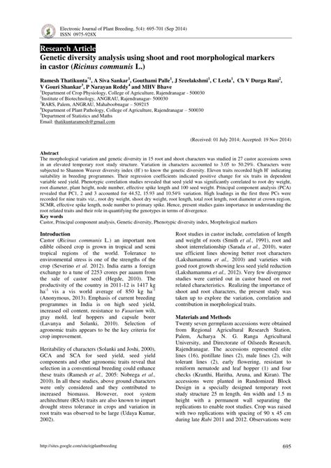 Pdf Genetic Diversity Analysis Using Shoot And Root Morphological