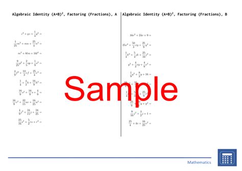 Algebraic Identity A B ² Factoring Fractions Printable Worksheet Teaching Resources