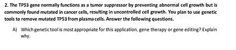 Solved 2 The Tp53 Gene Normally Functions As A Tumor